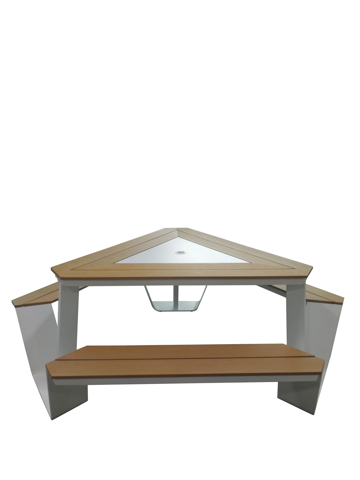 Akula Custom White Alu and Teak Picnic Bench, Triangle - Akula Living
