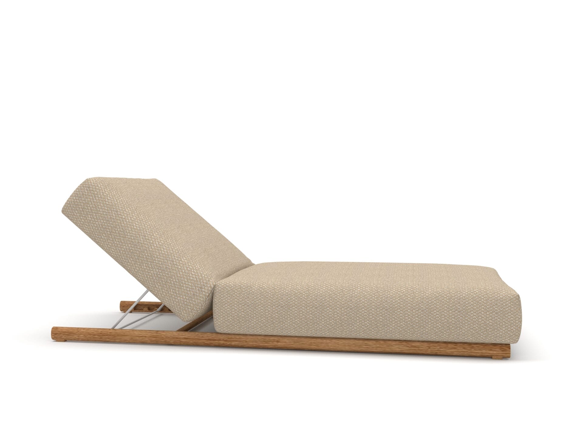 Beige Sun Lounger with Teak Frame Side Angle - Akula Living