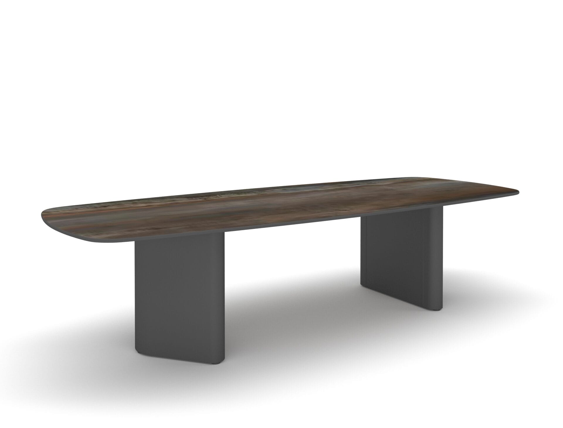 Dark Wood Effect Top Table With Lava Frame Side Angle - Akula Living